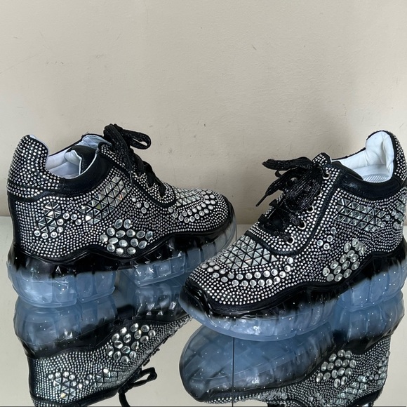 Shoes | Rhinestone Embellished Black Platform Sneaker | Poshmark